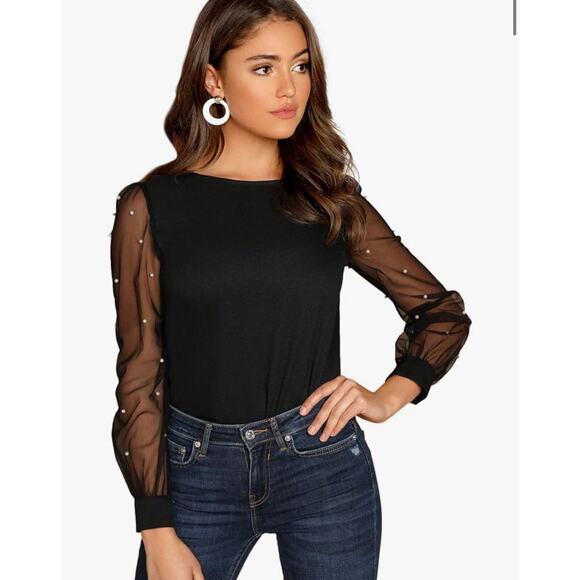 Unbranded | Tops | Blouse Blackpearl Sheer Mesh Long Sleeve Womens ...